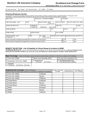 Fillable Online Dearborn Life Insurance Company Enrollment and Change ...