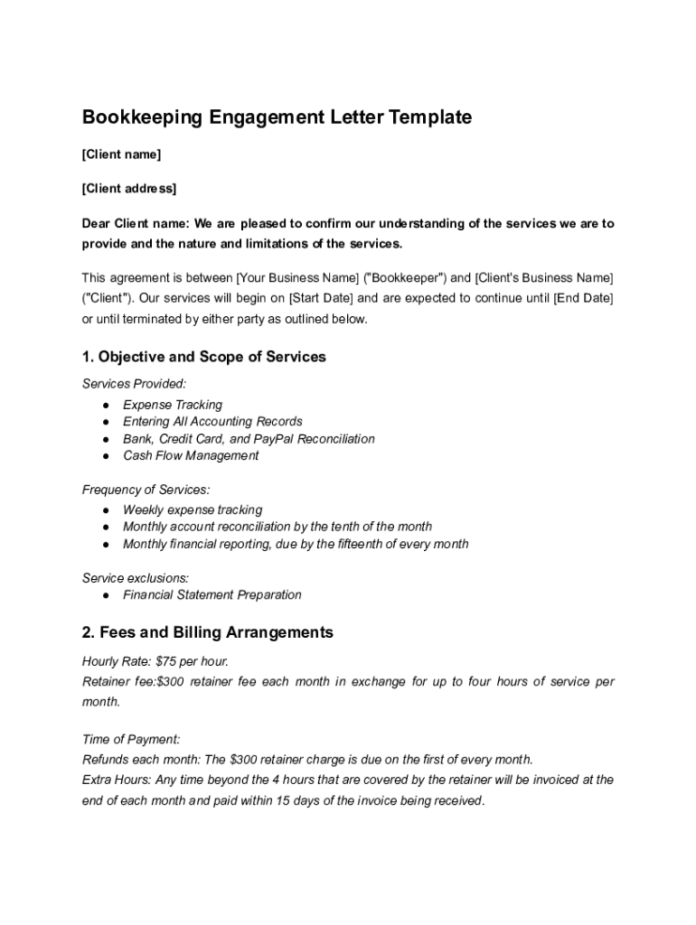 Bookkeeping Engagement Letter Template: Fill out & sign online | DocHub