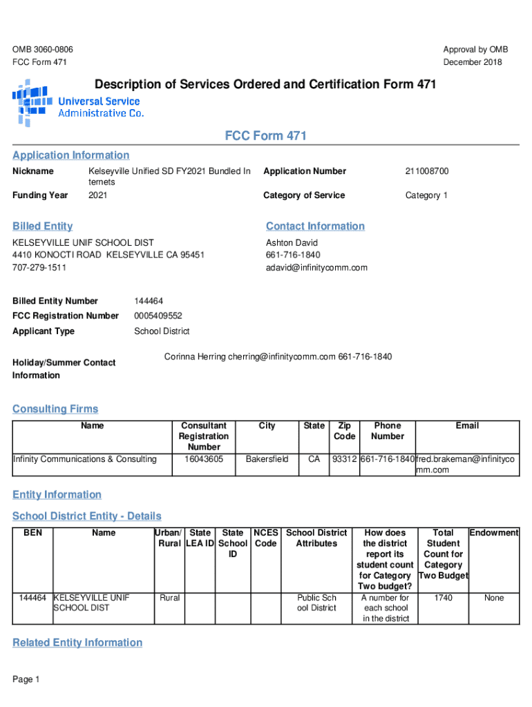 Fillable Online Fcc Form 471 - Description of Services Ordered and ...