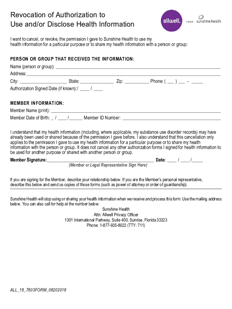 Fillable Online Revocation of Authorization for Health Information Fax ...