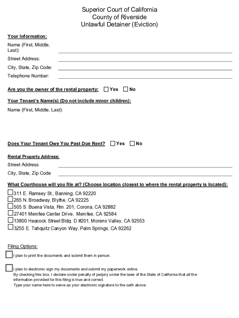 Unlawful Detainer Riverside County - Fill Online, Printable: Fill out ...