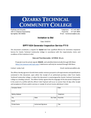 Fillable Online Invitation to Bid for Generator Inspection Service Fax ...