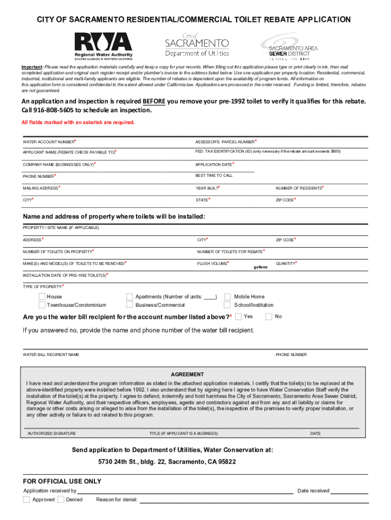 Fillable Online City of Sacramento Toilet Rebate Application Fax Email Print - pdfFiller