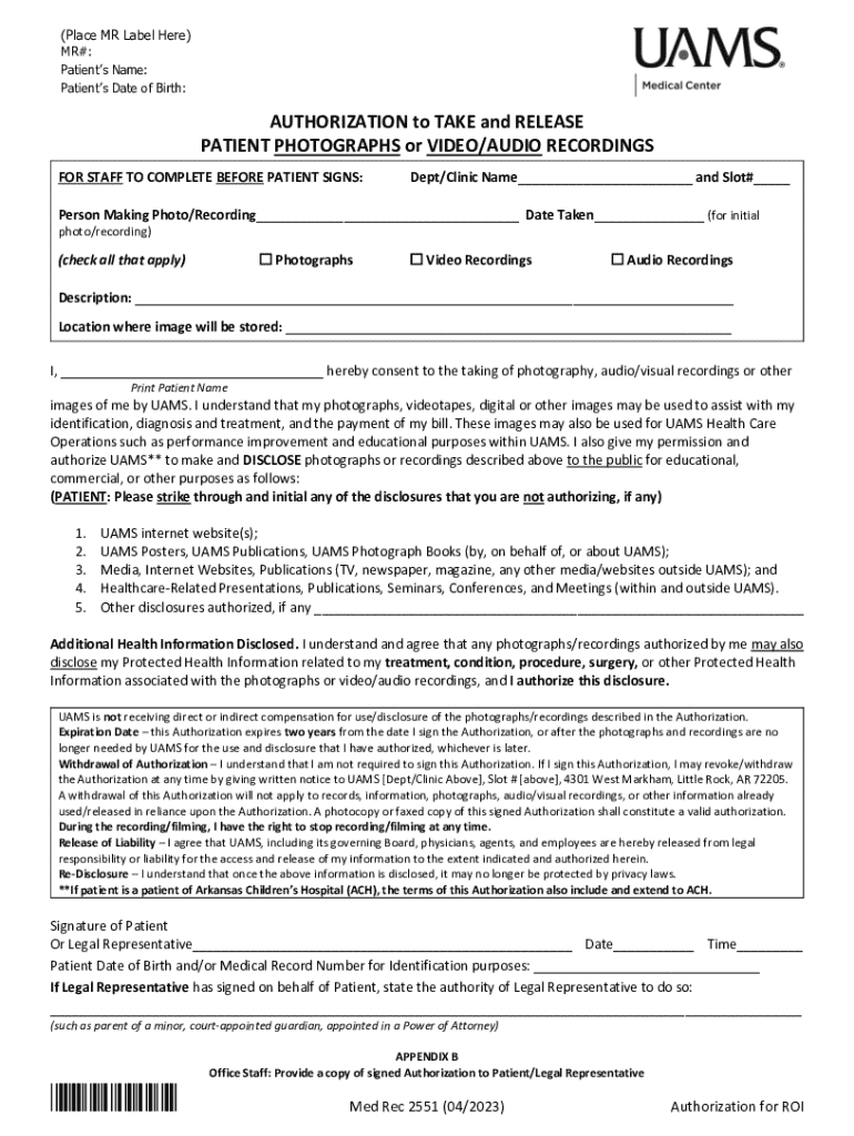 Fillable Online Authorization to Take and Release Patient Photographs ...