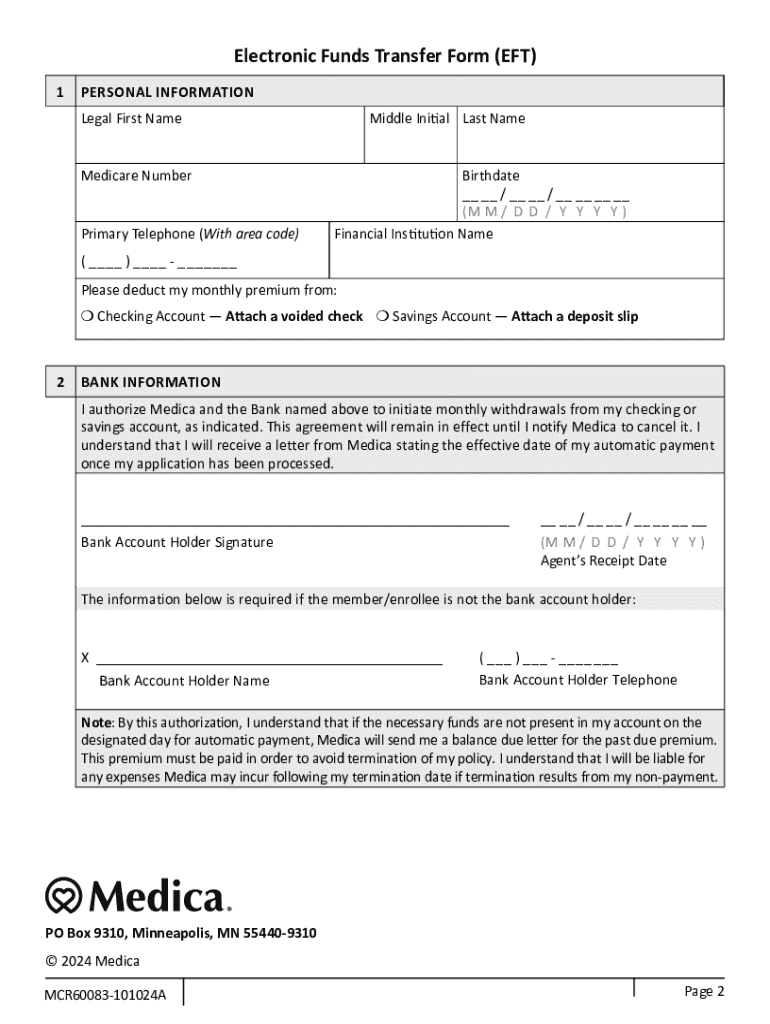 Fillable Online Medica Prime Solution® Electronic Funds Transfer Form ...