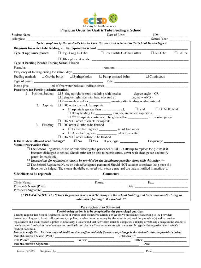 Fillable Online Physician Order for Gastric Tube Feeding Fax Email Print - pdfFiller