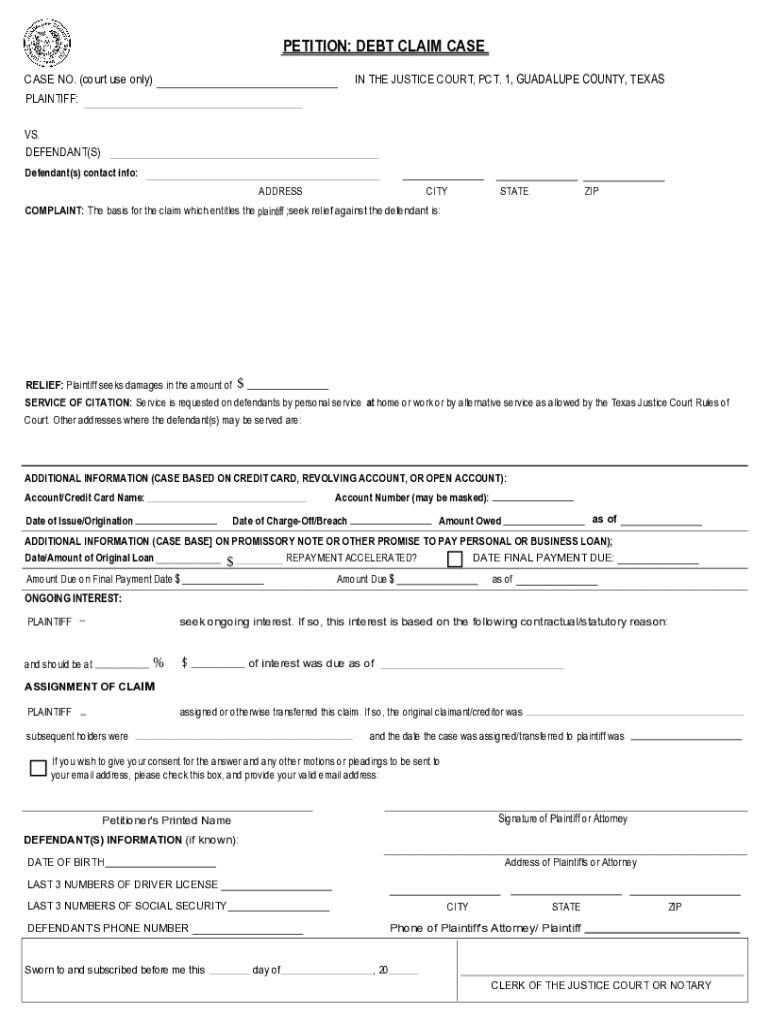 Fillable Online Petition: Debt Claim Case Fax Email Print - pdfFiller