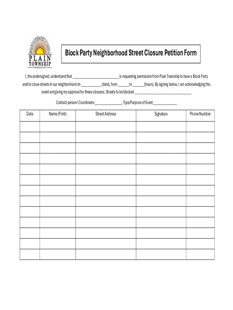 Fillable Online Block Party Street Closure Petition Fax Email Print ...