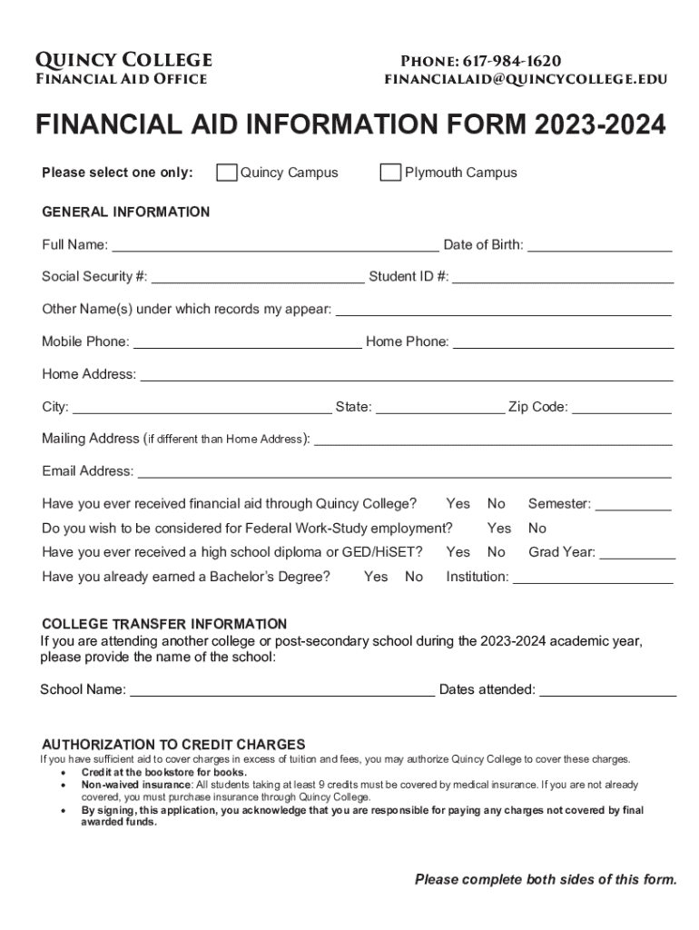 Fillable Online Quincy College Financial Aid Information Fax Email Print - pdfFiller