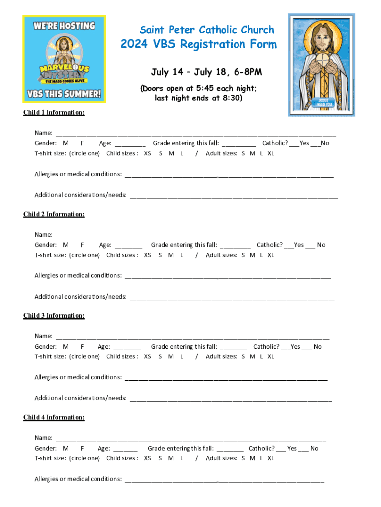 Fillable Online Saint Peter Catholic Church Vbs Registration Fax Email Print - pdfFiller