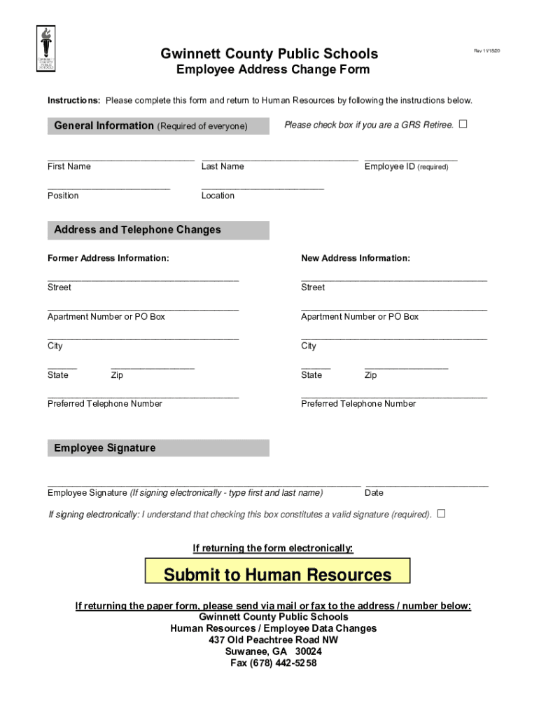 Fillable Online Gwinnett County Public Schools Employee Address Change ...