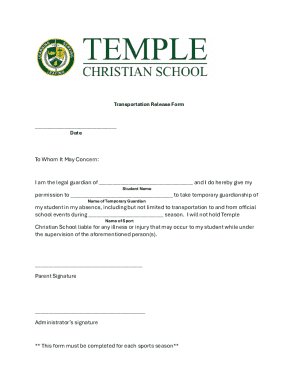 Fillable Online Transportation Release Form Fax Email Print - pdfFiller