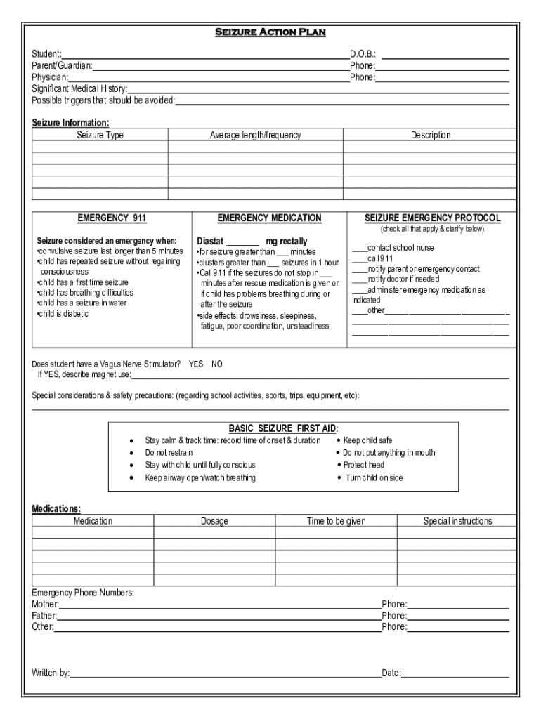 Fillable Online Seizure Action Plan for Students Fax Email Print ...