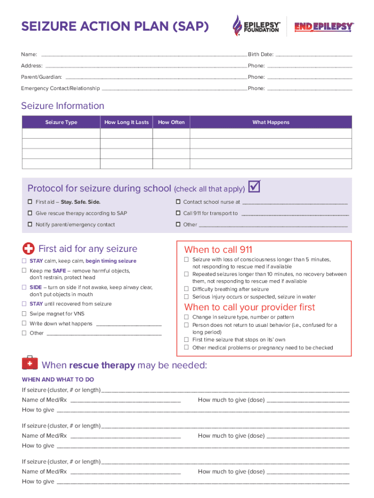 Fillable Online Seizure Action Plan Fax Email Print - pdfFiller