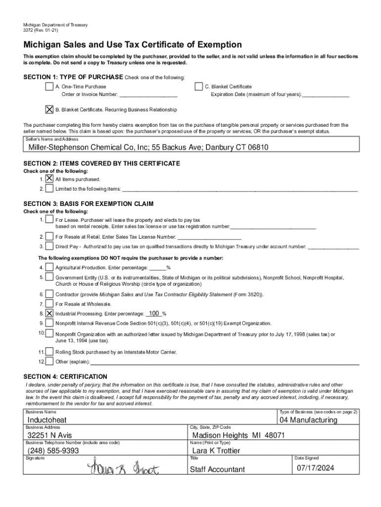 Fillable Online Sales and Use Tax Exemption Certificate (form 3372) Fax ...
