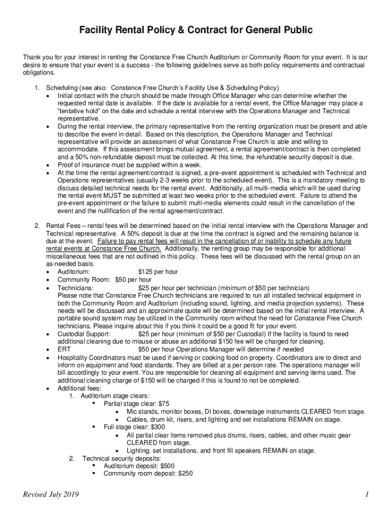 Fillable Online Facility Rental Policy & Contract for General Public ...
