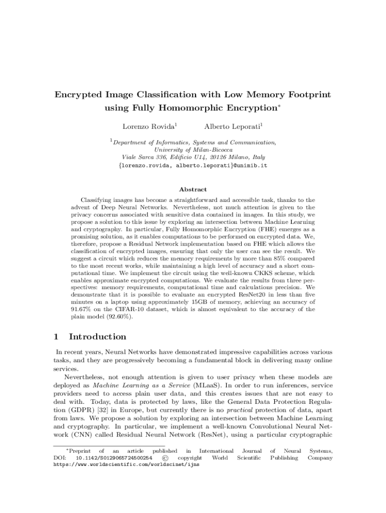 Fillable Online Encrypted Image Classification With Low Memory Footprint Fax Email Print Pdffiller