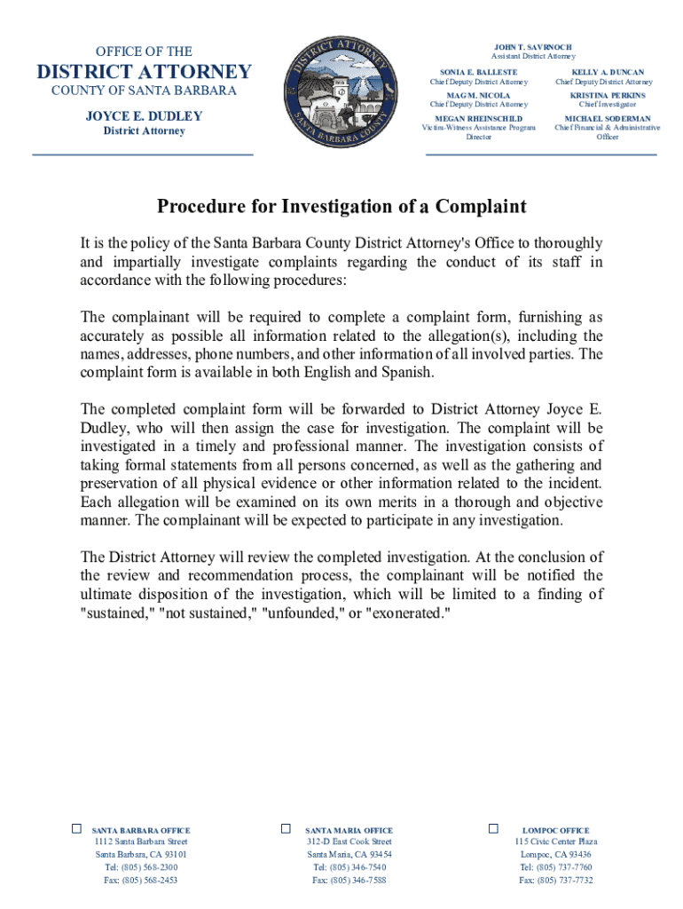 Fillable Online Procedure for Investigation of a Complaint Fax Email ...