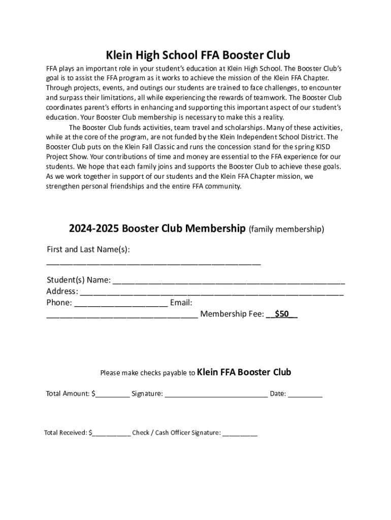 Fillable Online 2024-2025 Ffa Booster Club Membership Fax Email Print ...