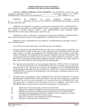 Confidential Disclosure Agreement - research ncsu Doc Template | pdfFiller