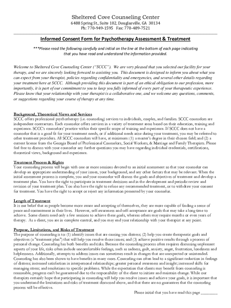 Fillable Online Informed Consent Form for Psychotherapy Assessment & ... Fax Email Print - pdfFiller