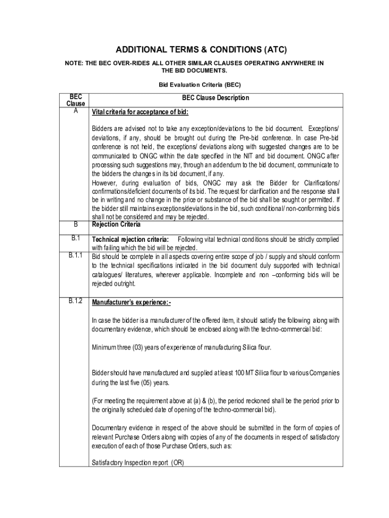Fillable Online Bid Evaluation Criteria (bec) Fax Email Print - pdfFiller