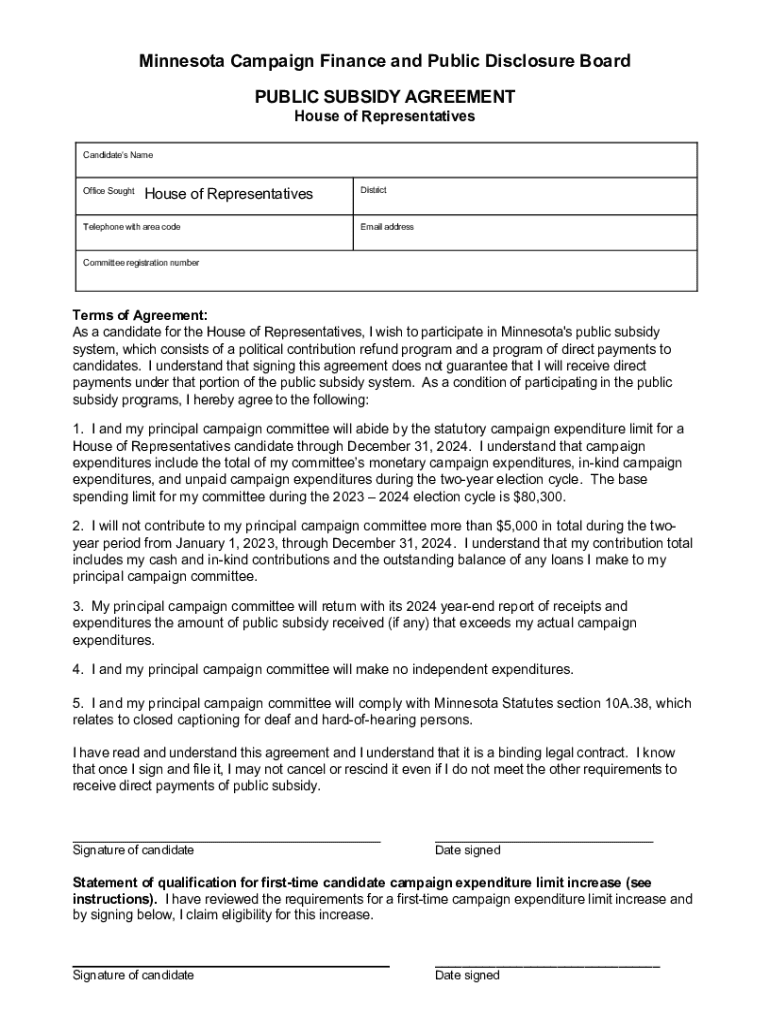 Fillable Online Minnesota Public Subsidy Agreement for House of ...