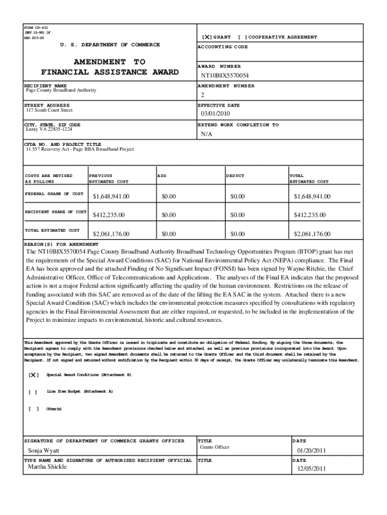 Fillable Online Amendment to Financial Assistance Award Fax Email Print ...