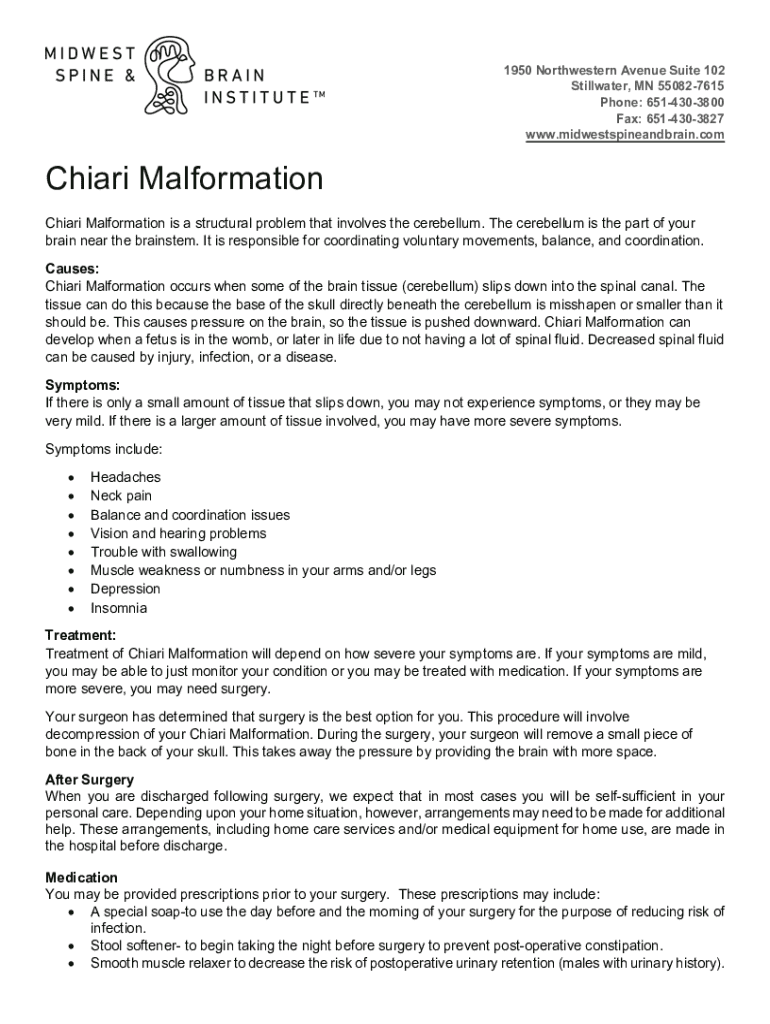 Fillable Online Chiari Malformation is a structural problem that ...