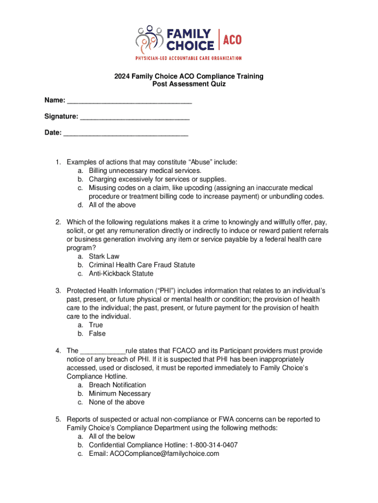 Fillable Online 2024 Family Choice Aco Compliance Training Fax Email Print - pdfFiller
