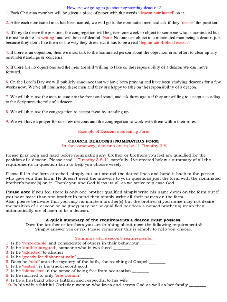 Fillable Online Church Deacon(s) Nomination Form Fax Email Print ...