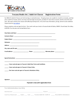 Fillable Online Adult Art Classes Registration Form for 2024-25 Fax ...