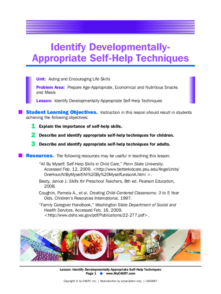 Fillable Online Identify Developmentally-appropriate Self-help ...