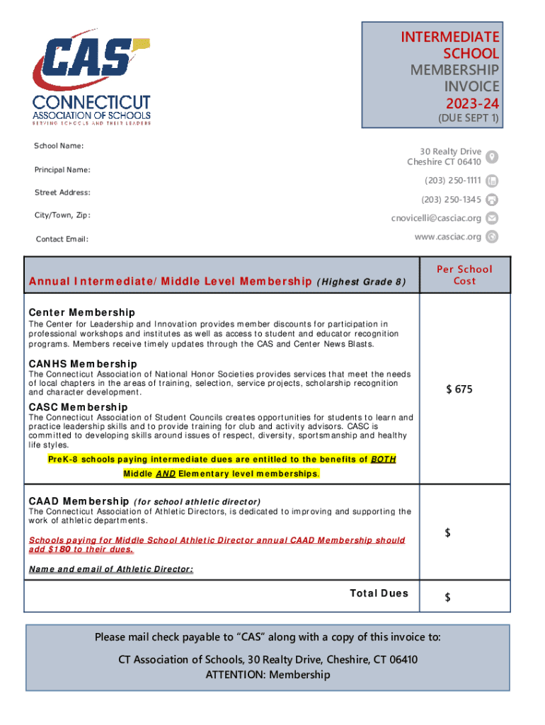 Fillable Online 2023-24 Intermediate School Membership Invoice Fax ...