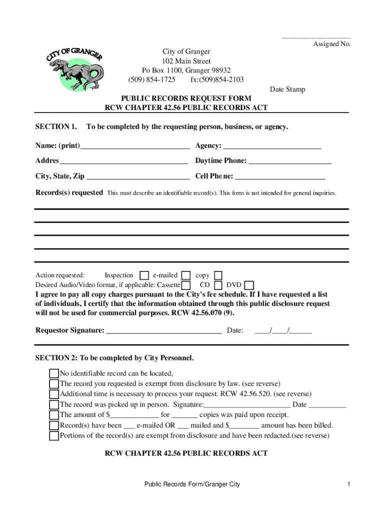 Fillable Online City of Granger Public Records Request Fax Email Print - pdfFiller