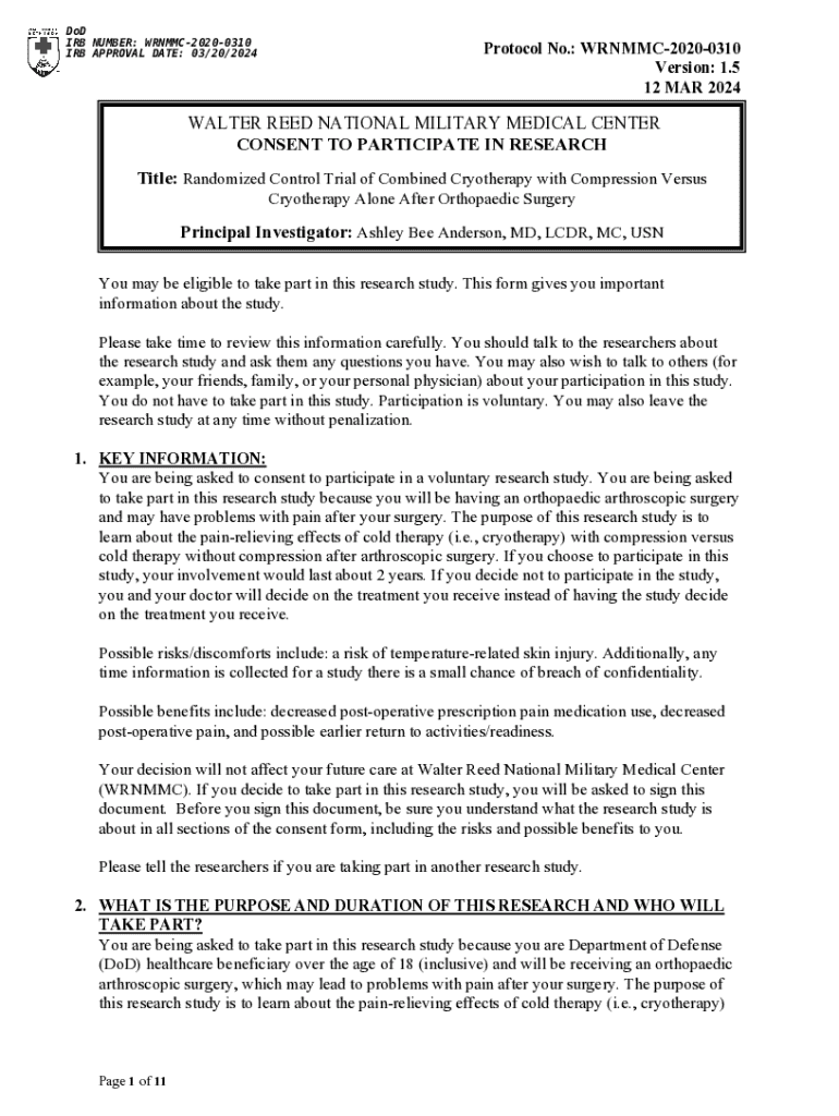 Fillable Online Informed Consent Form (ICF) Active Arm (ESP Block) Fax ...