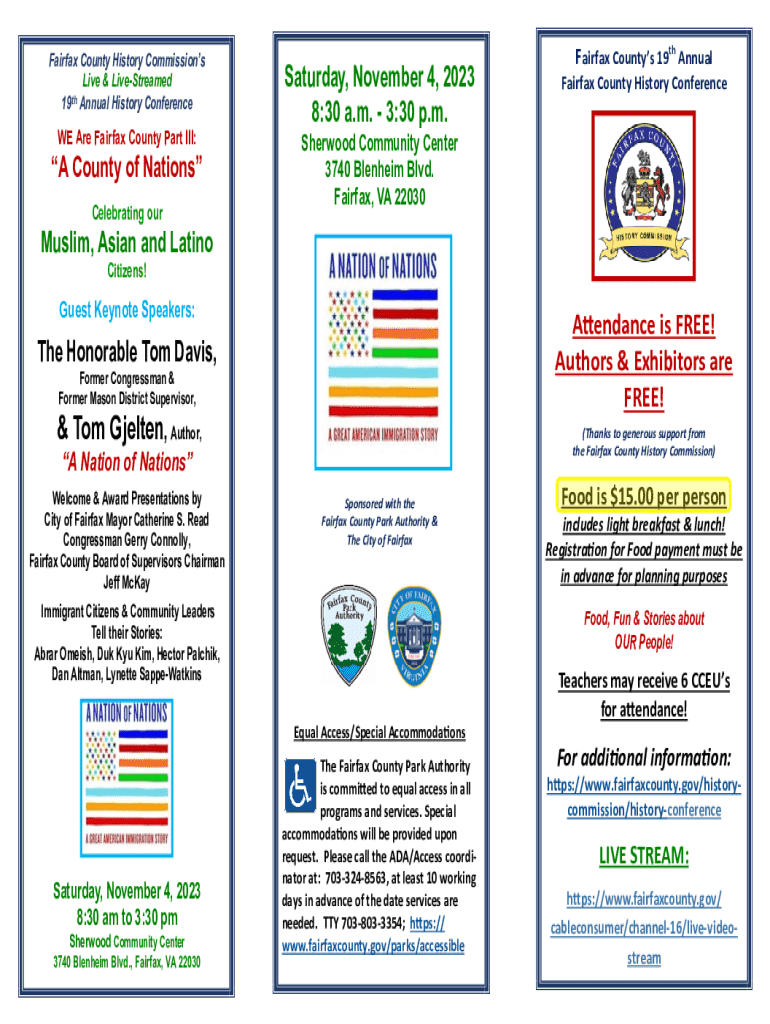 Fillable Online 19th Annual History Conference: We Are Fairfax County Part Iii - a County of ...