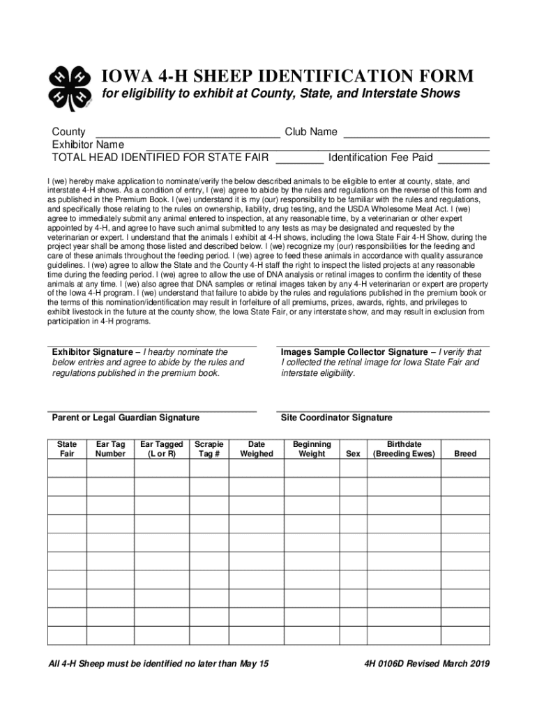 Fillable Online IOWA 4-H SHEEP IDENTIFICATION FORM Fax Email Print - pdfFiller