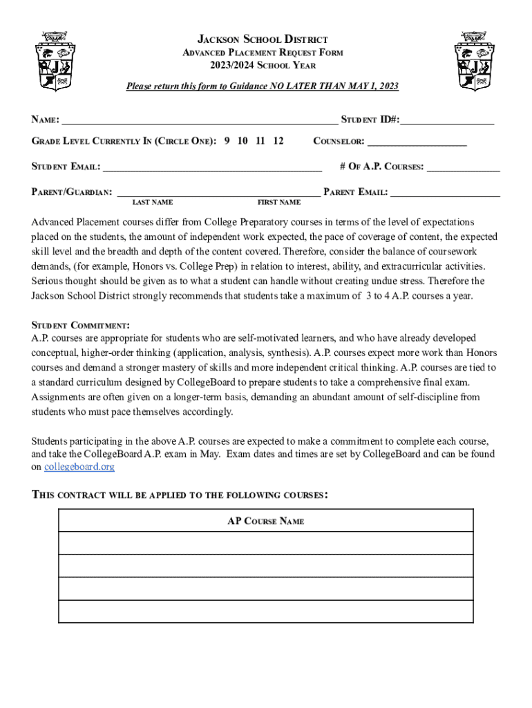 Fillable Online AP Student Request Form 2023-2024 Fax Email Print ...