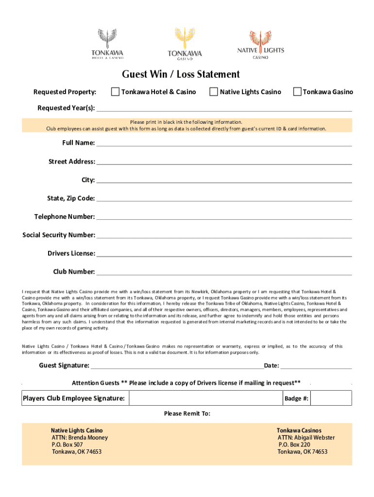 Fillable Online Win Loss Statement - NYC Fax Email Print - pdfFiller