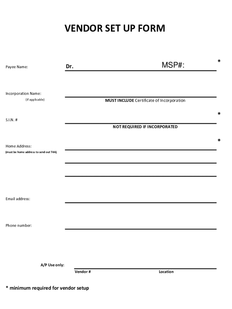 Fillable Online Vendor Set up Form Fax Email Print - pdfFiller