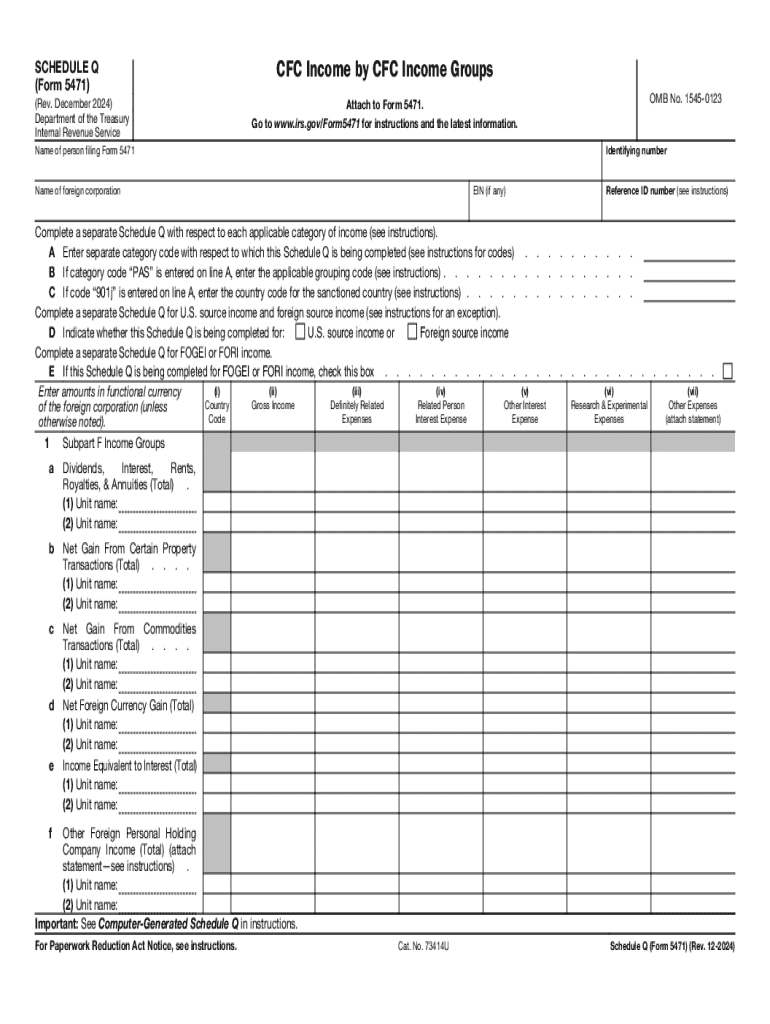 Fillable Online Schedule Q (Form 5471) (Rev. December 2024). CFC Income ...