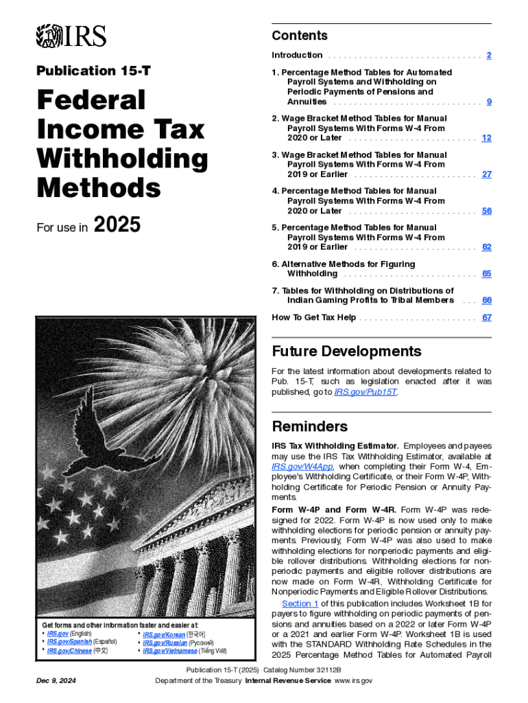 Fillable Online 2025 Publication 15-T. Federal Income Tax Withholding ...