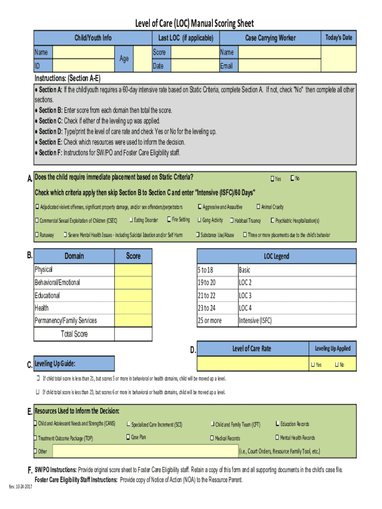 Fillable Online Level of Care Determination for Children/youth Fax ...