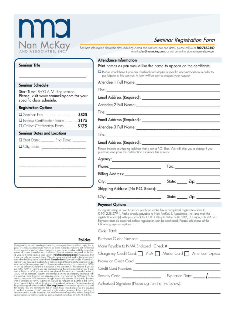 Fillable Online Seminar Registration Fax Email Print - pdfFiller