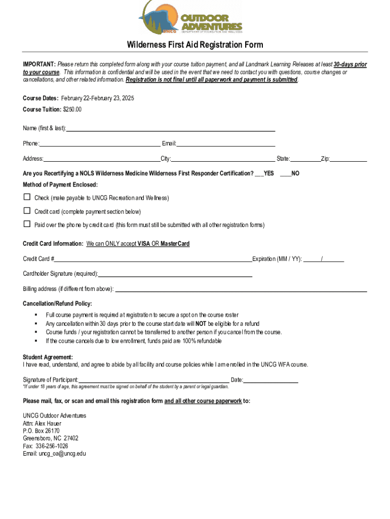 Fillable Online Wilderness First Aid Registration Fax Email Print ...