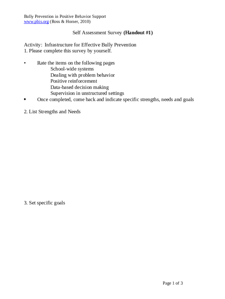 Self Assessment Survey (handout #1) Doc Template | pdfFiller
