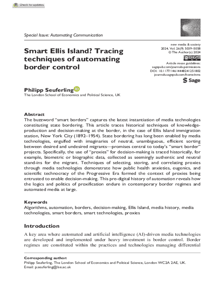 Fillable Online Smart Ellis Island? Tracing techniques of automating ...
