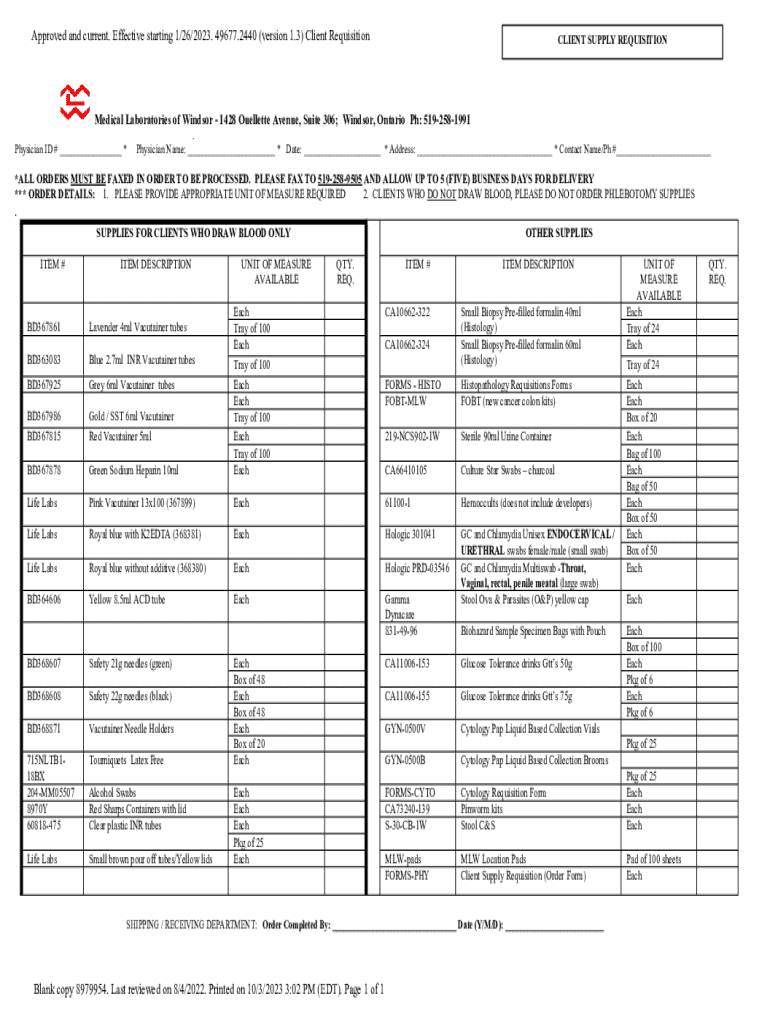 Fillable Online Client Supply Order Requisition Fax Email Print - pdfFiller