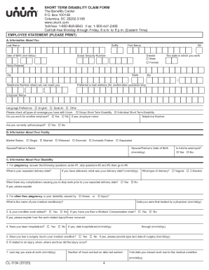 Fillable Online Short Term Disability Claim Form Fax Email Print ...